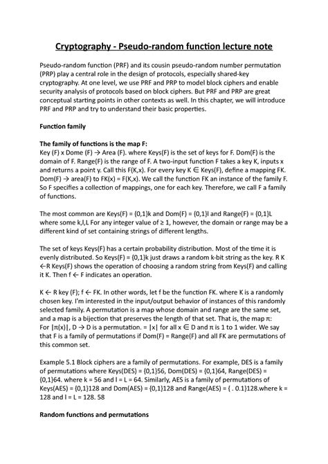 Cryptography Pseudo Random Function Lecture Note Cryptography