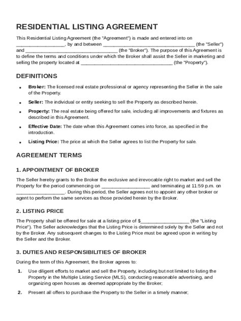 Listing Agreement Template Form Fill Out And Sign Printable Pdf Template Airslate Signnow
