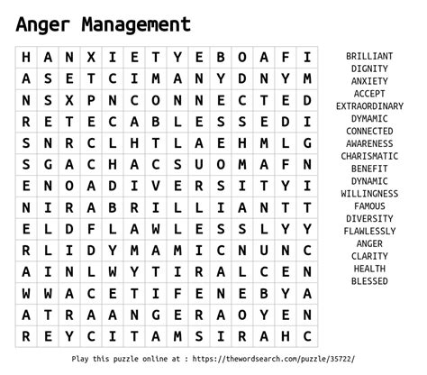 Free Printable Anger Management Word Search Word Search Maker