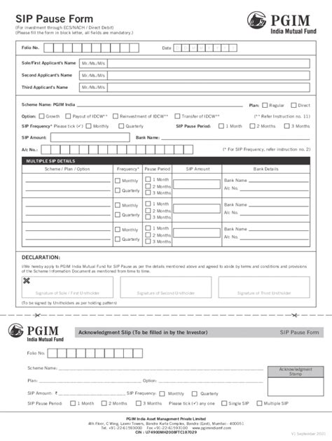 Fillable Online Sip Pause Form For Investment Through Ecs Nach Direct Debit Fax Email Print
