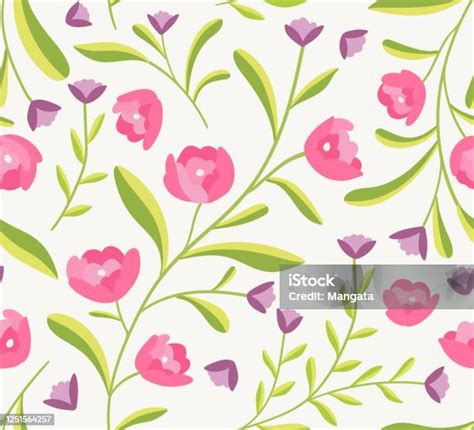シームレスな花のベクトルパターン植物のトレンディな背景 イラストレーションのベクターアート素材や画像を多数ご用意 イラストレーション