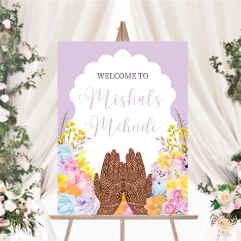 Pastel Floral Mehndi Welcome Sign Mehndi Welcome Sign Digital