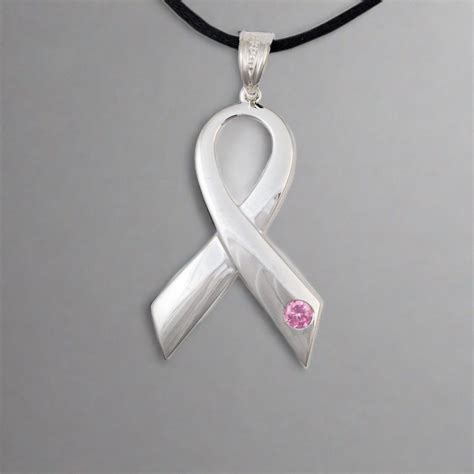 Breast Cancer Ribbon Cremation Pendant In Polished Sterling Silver