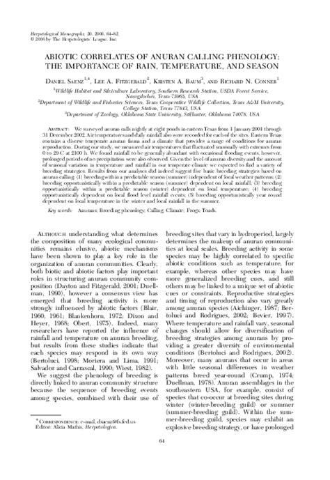 Pdf Abiotic Correlates Of Anuran Calling Phenology The Importance Of Rain Temperature And