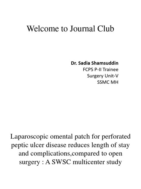 Laproscopic Omental Patch For Perforated Peptic Ulcer Disease 1 Pdf Surgery Health Care