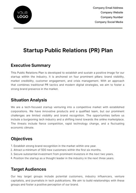 Free Pr Plan Templates Editable And Printable
