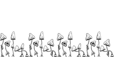 손으로 그린 잉크 벡터 유독 버섯 버섯 곰팡이 스케치 일러스트레이션 아트 할로윈 파티 요술 숲 자연 격리된 이음매 없는 배너 디자인 상점 로고 인쇄물 웹 사이트 카드 소책자