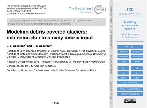 Pdf Modeling Debris Covered Glaciers Extension Due To Steady Debris