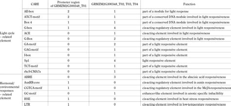 Functional Motif Numbers Of Identified Cis Acting Regulatory Elements