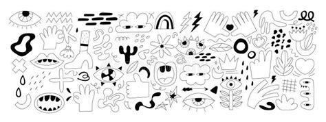 Trendy Doodle Shapes And Abstract Nature Icons Stock Illustration