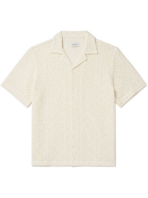 Saturdays Nyc Canty Camp Collar Crocheted Cotton Blend Shirt White