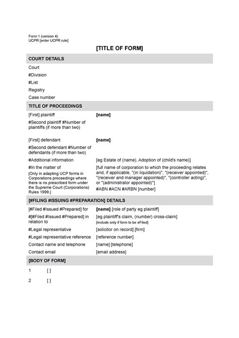 Ucpr Form 1 V4 Ucpr General Form For Court Submission Form 1