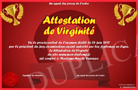 Attestation De Virginite
