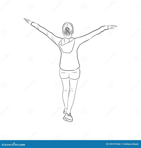 Silhouette Girl Standing Posing With Hands Up View From The Back