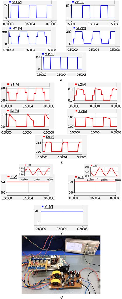 simulation results of voltages and currents of switches and diodes