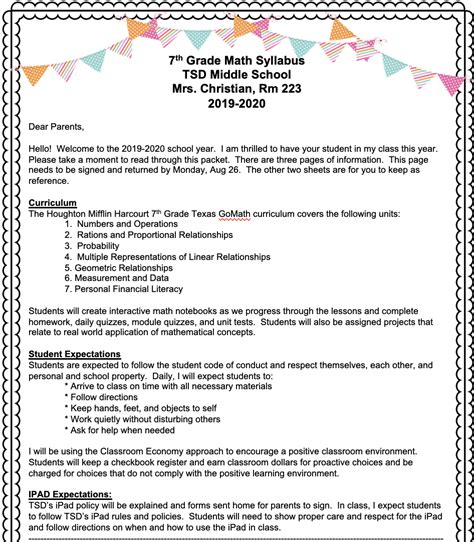 Middle School Math Classroom Rules