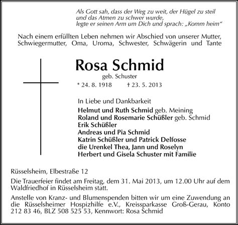 Traueranzeigen Von Rosa Schmid Vrm Trauer De