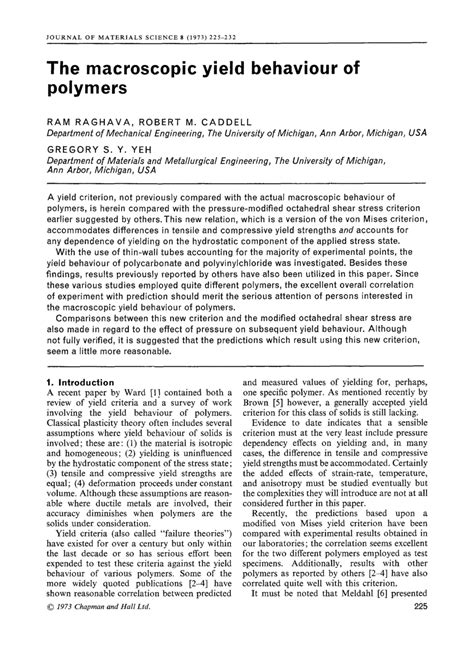 Pdf The Macroscopic Yield Behavior Of Polymers