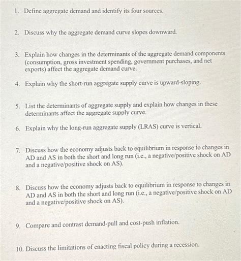 Solved 1 Define Aggregate Demand And Identify Its Four Chegg Com