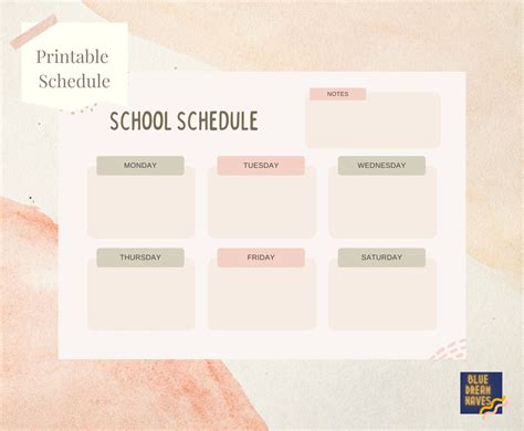 School Schedule Printable School Schedule Template Digital Printable