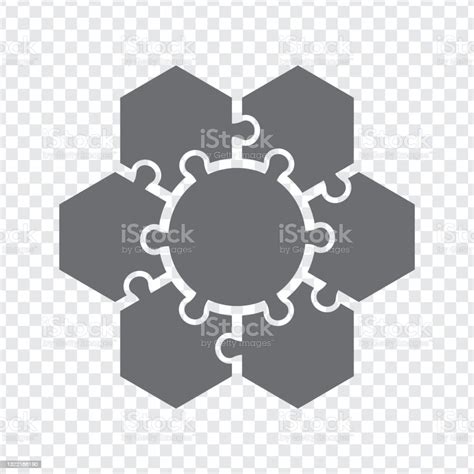 회색 육각형 퍼즐의 간단한 아이콘 웹 사이트 디자인 로고 앱 Ui에 대한 투명한 배경에 대한 여섯 가지 요소와 중심의 간단한 아이콘 퍼즐 Eps10 실톱에 대한 스톡 벡터