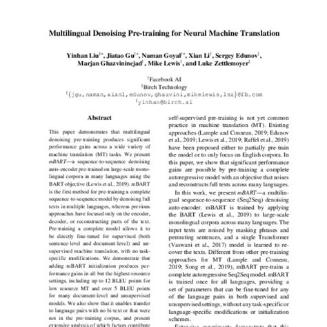 multilingual denoising pre training for neural machine translation