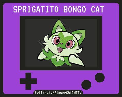 Sprigatito Bongo Cat Animated Emote Twitch Cute Chibi Fluffy Cartoon