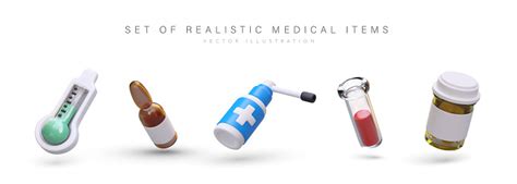 3d 온도계 약 앰플 목구멍 스프레이 혈액 플라스크 및 알약 병 세트 3차원 형태에 대한 스톡 벡터 아트 및 기타 이미지 3차원 형태 약 앰풀 Istock