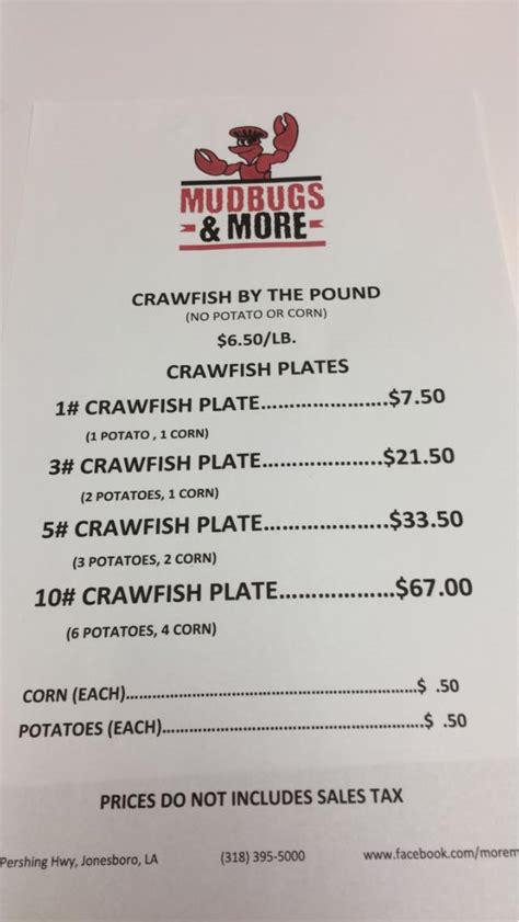 Mudbugs And More Here Is A Menu And Prices