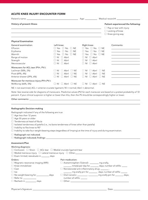 Acute Knee Injury Encounter Form Docslib