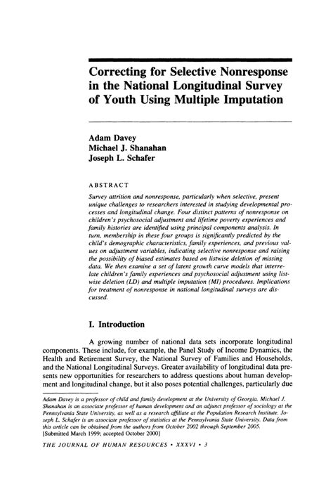 Pdf Correcting For Selective Nonresponse In The National Longitudinal
