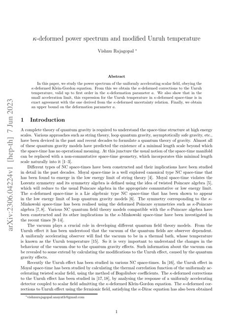 Pdf Kappa Deformed Power Spectrum And Modified Unruh Temperature