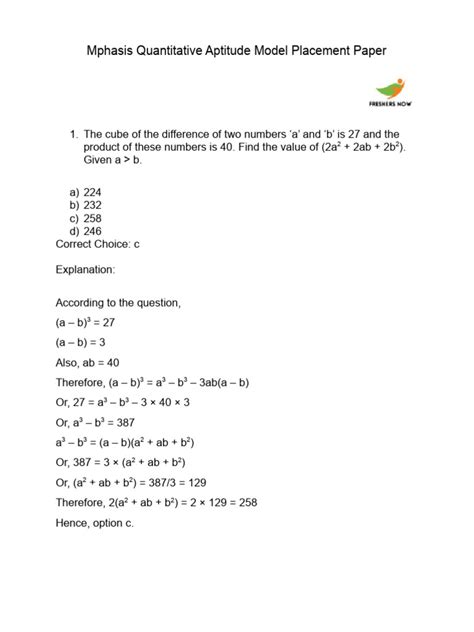 Mphasis Quantitative Aptitude Model Placement Paper Pdf Area Interest