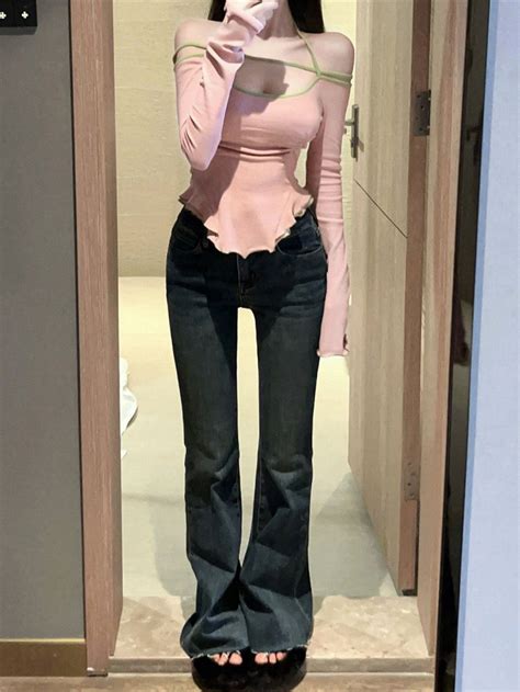 人棉性感挂脖一字肩纯欲长袖t恤打底衫女2023春秋高腰短款上衣潮 阿里巴巴