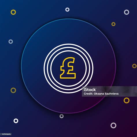 흰색과 노란색 선 동전 돈은 진한 파란색 배경에 파운드 스털링 기호 아이콘입니다 은행 통화 기호입니다 현금 기호입니다 다채로운 개요 개념입니다 벡터 일러스트 레이 션 0명에