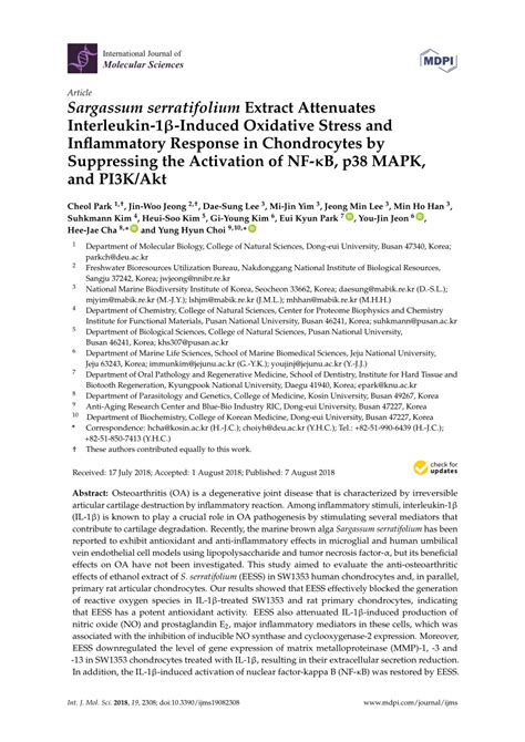 Pdf Sargassum Serratifolium Extract Attenuates Interleukin 1β Induced
