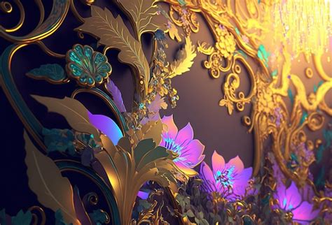 Premium Photo Elegant Luxurious Ornament Of Gold Purple And Green