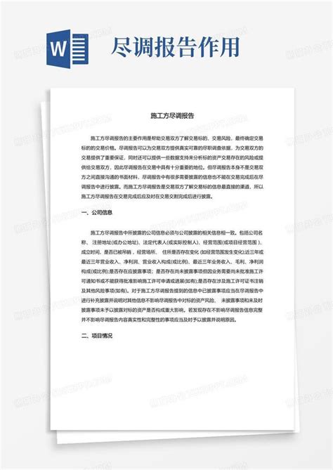 施工方尽调报告Word模板下载 编号qpbejmny 熊猫办公