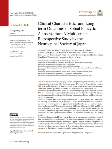 Pdf Clinical Characteristics And Long Term Outcomes Of Spinal