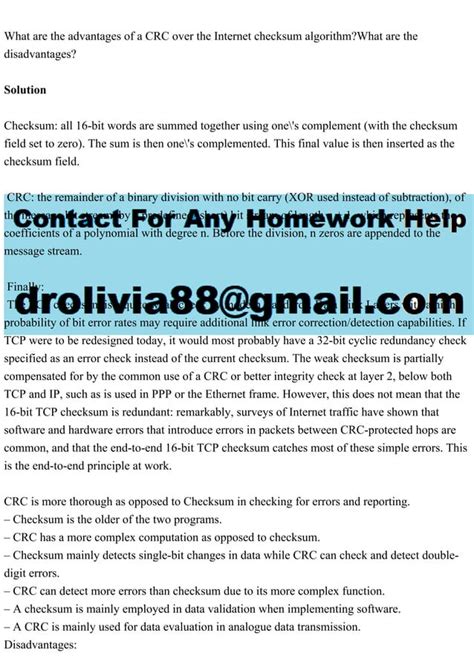 What Are The Advantages Of A Crc Over The Internet Checksum Algorith Pdf