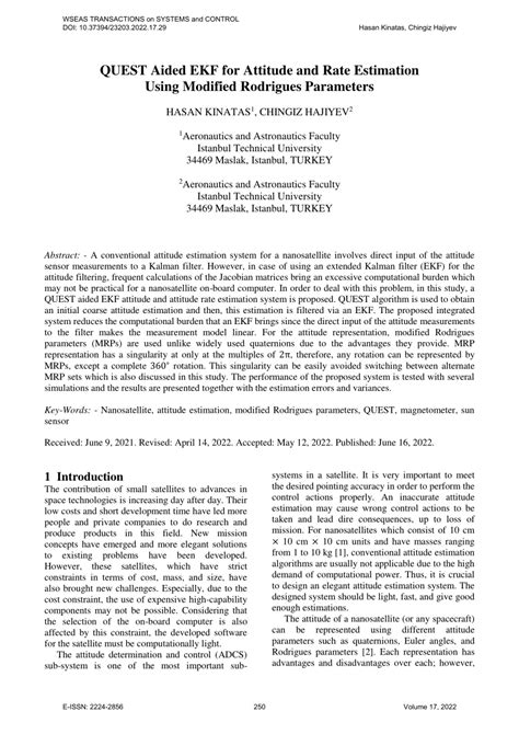 Pdf Quest Aided Ekf For Attitude And Rate Estimation Using Modified
