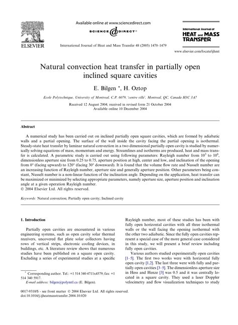 Pdf Natural Convection Heat Transfer In Partially Open Inclined Square Cavity