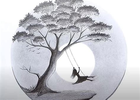 Scenery Drawing Pencil Tree Pencil Sketch Easy Scenery Drawing Tree
