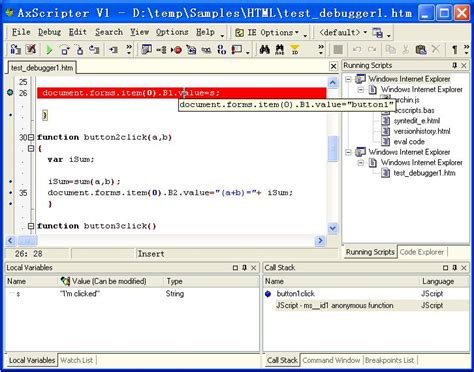Axscripter V1 Active Script Debugger Javascriptvbscriptjscript