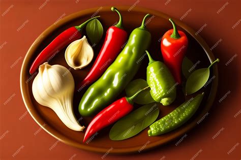 Картина тарелки с едой с чесноком и перцем Бесплатно Фото