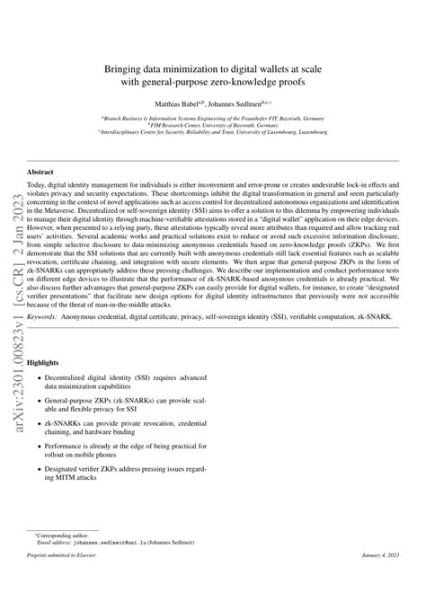 Pdf Bringing Data Minimization To Digital Wallets At Scale With General Purpose Zero Knowledge