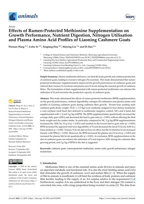 Pdf Effects Of Rumen Protected Methionine Supplementation On Growth Performance Nutrient