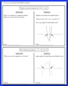 Solving Quadratic Equations By Graphing Guided Notes And Homework