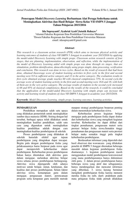 Pdf Penerapan Model Discovery Learning Berbantuan Alat Peraga