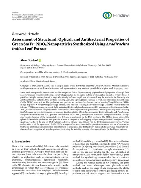 Pdf Assessment Of Structural Optical And Antibacterial Properties Of Green Snfe Nio2